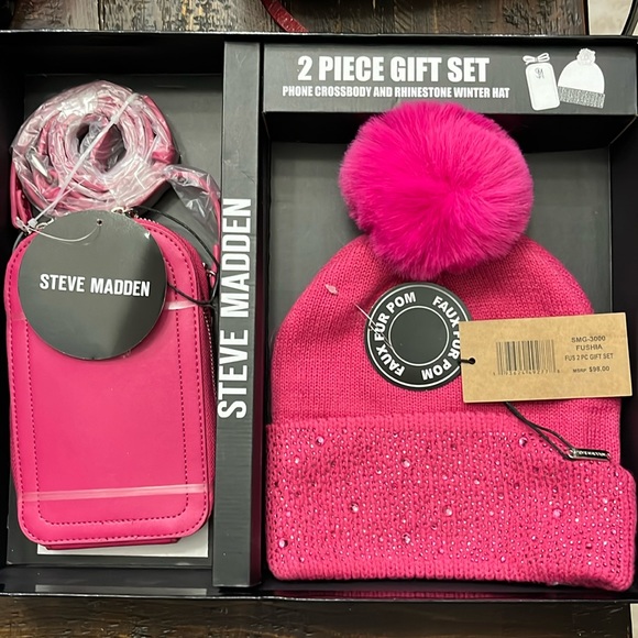 Bags | Steve Madden Hot Pink Sparkle Pom Pom Hat And Matching Crossbody ...
